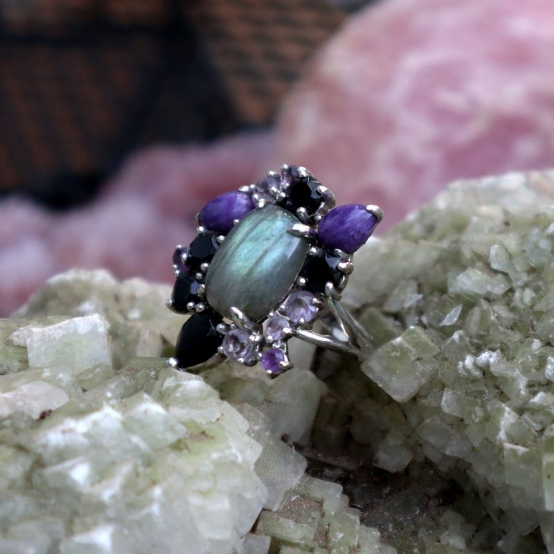 Labradorite, Charoite, Black Spinel & Amethyst Silver Ring - Maya's ...